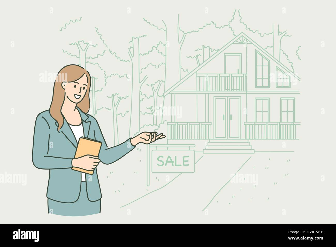 Real estate agent at work concept. Young smiling woman Realtor agent ...