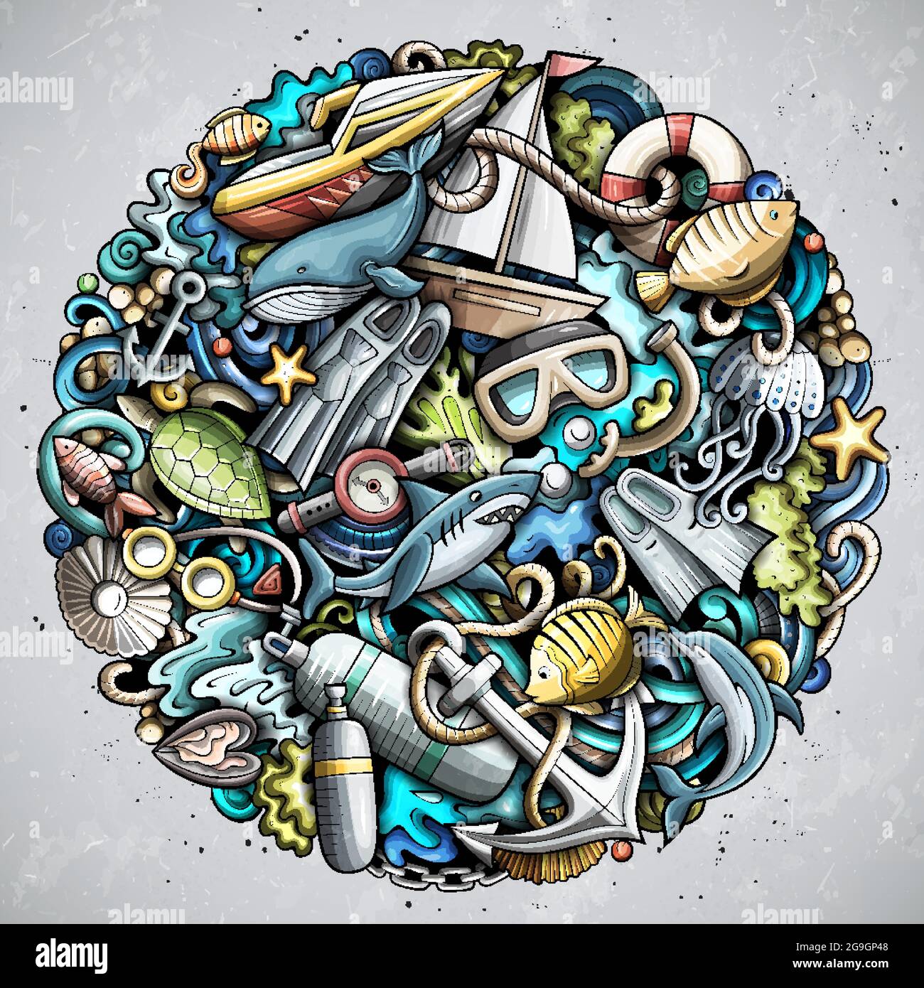 Diving cartoon vector doodles illustration. Water sports poster design ...