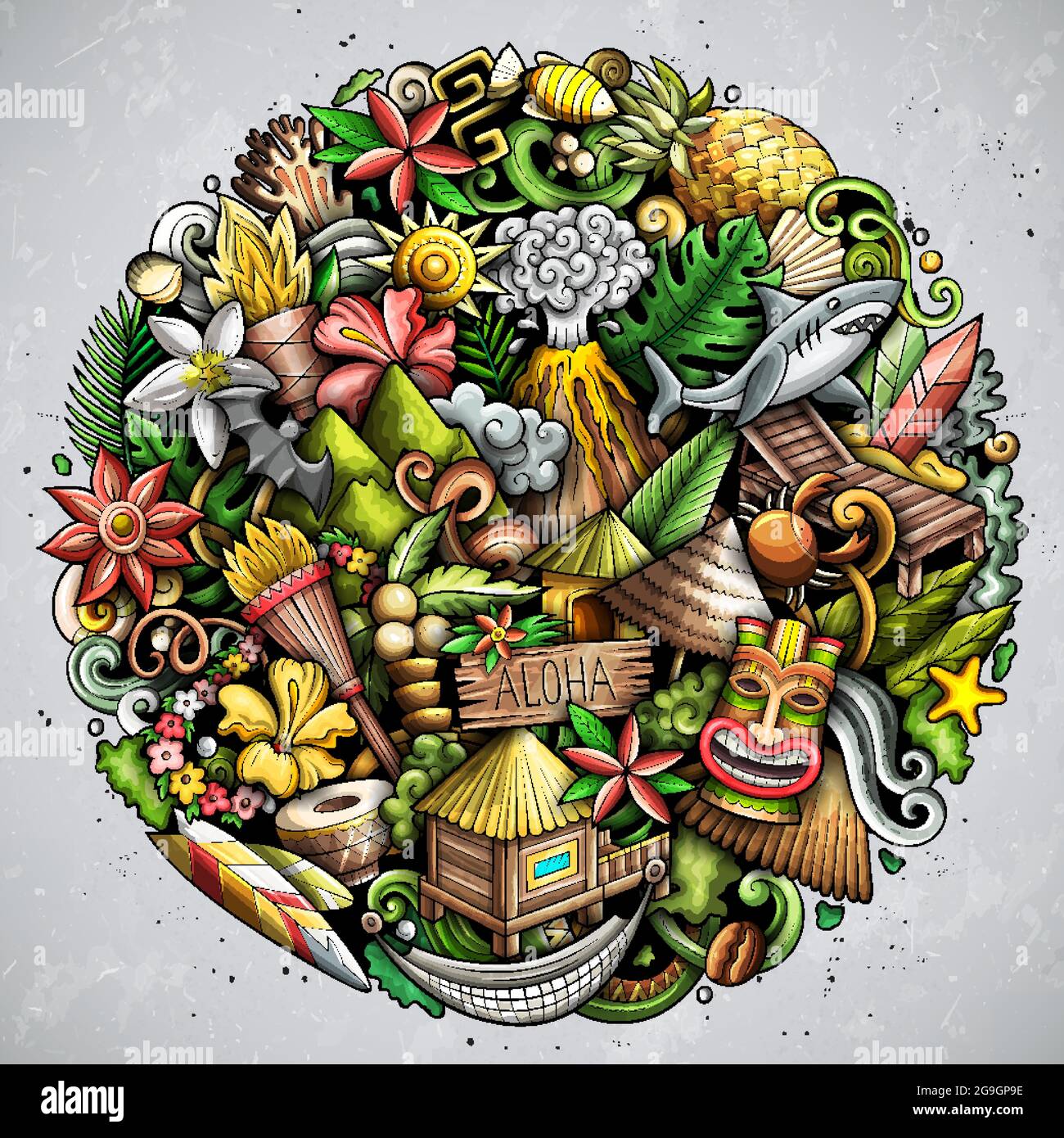 Hawaii cartoon vector doodles illustration Stock Vector Image & Art - Alamy