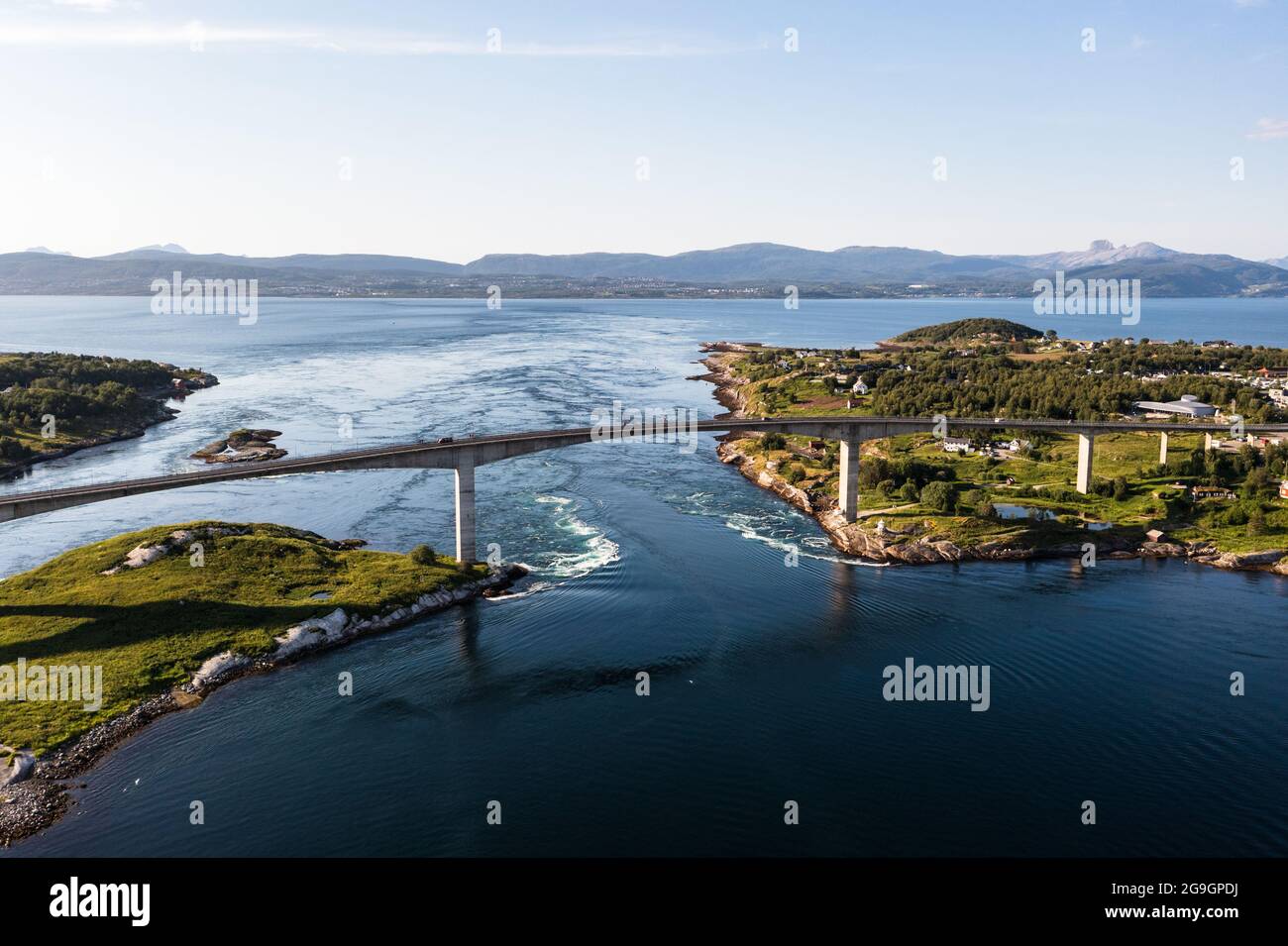 Salstraumen bridge and the worlds strongest maelstrom Stock Photo - Alamy