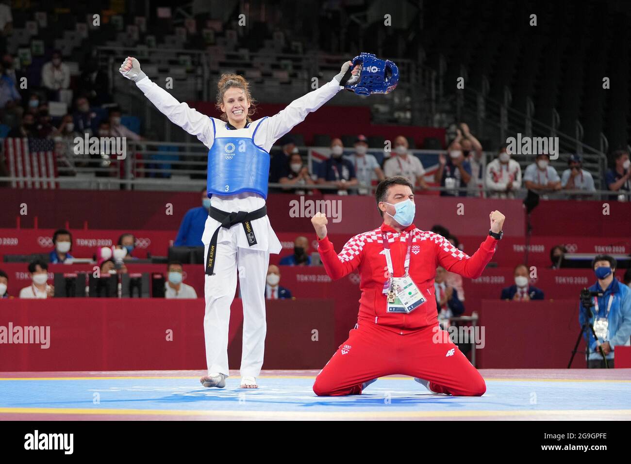 Tokyo, Japan. 26th July, 2021. Matea Jelic (L) of Croatia celebrates ...