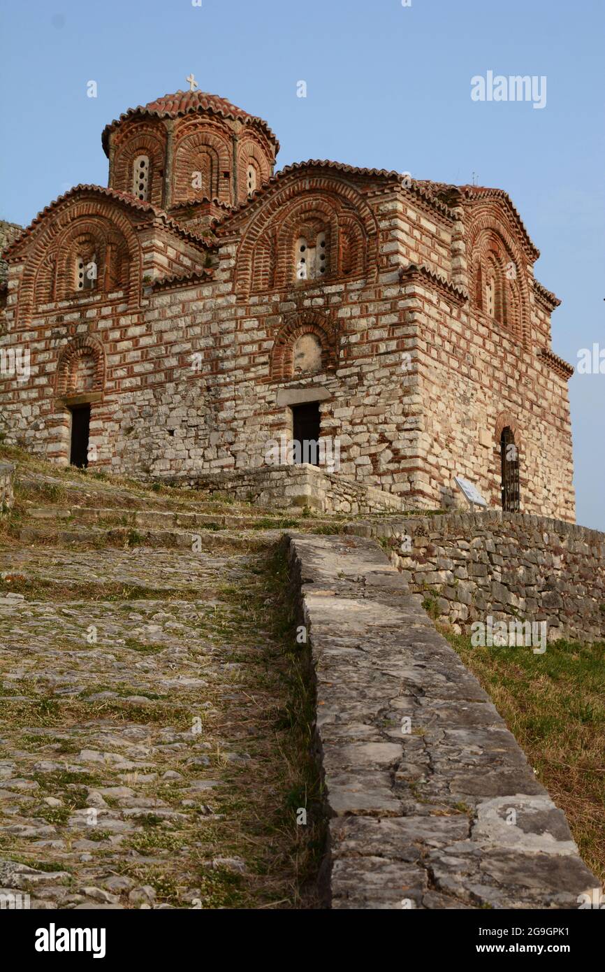 Holy Trinity church stairway. Berat castle. Albania Stock Photo - Alamy