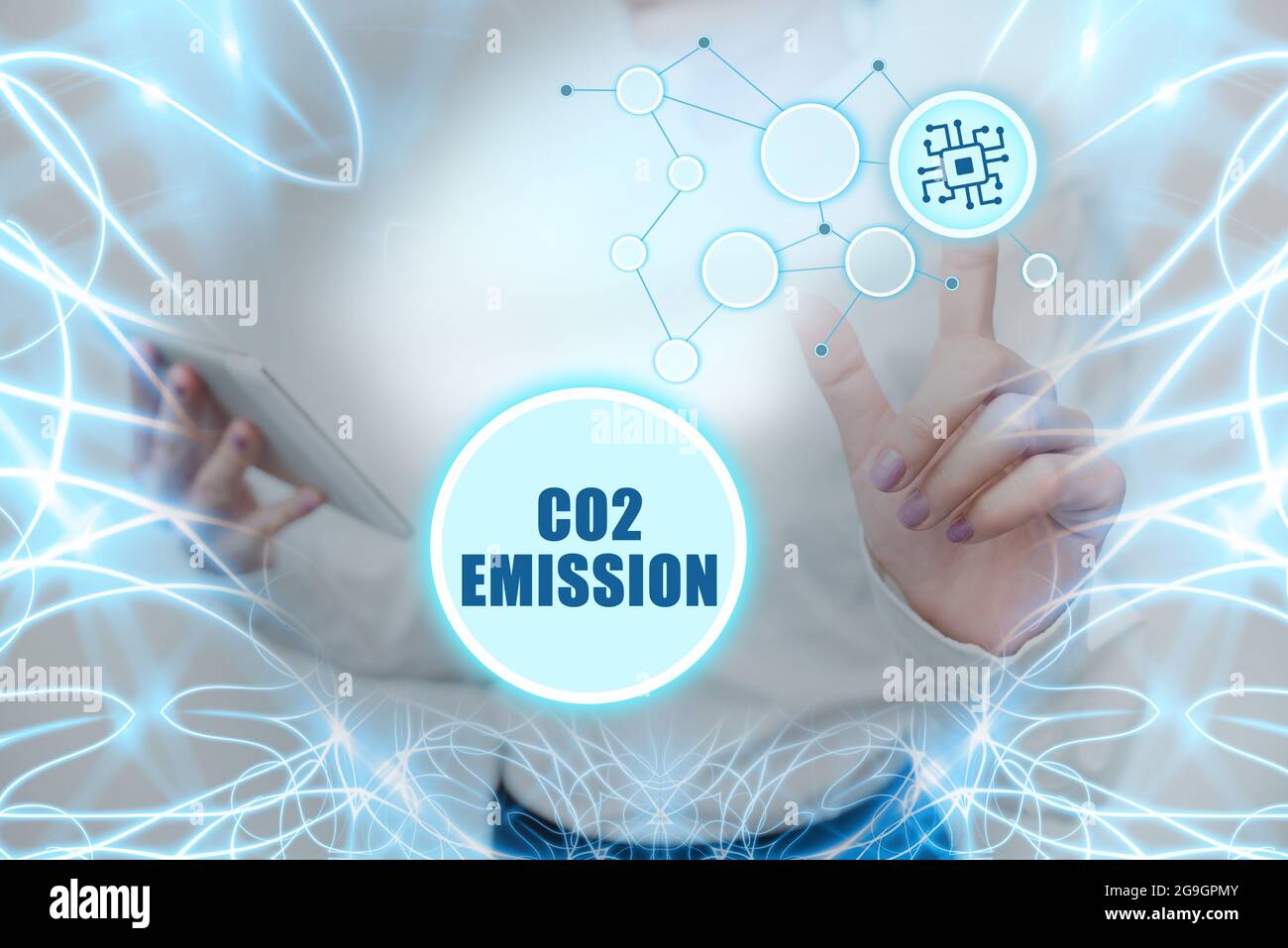 Hand writing sign Co2 Emission. Internet Concept Releasing of ...
