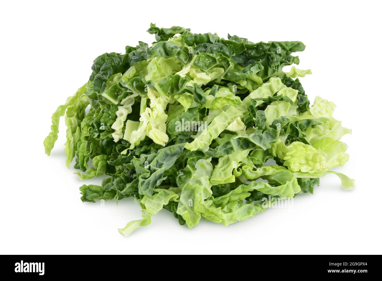 chopped savoy cabbage isolated on white background with clipping path ...