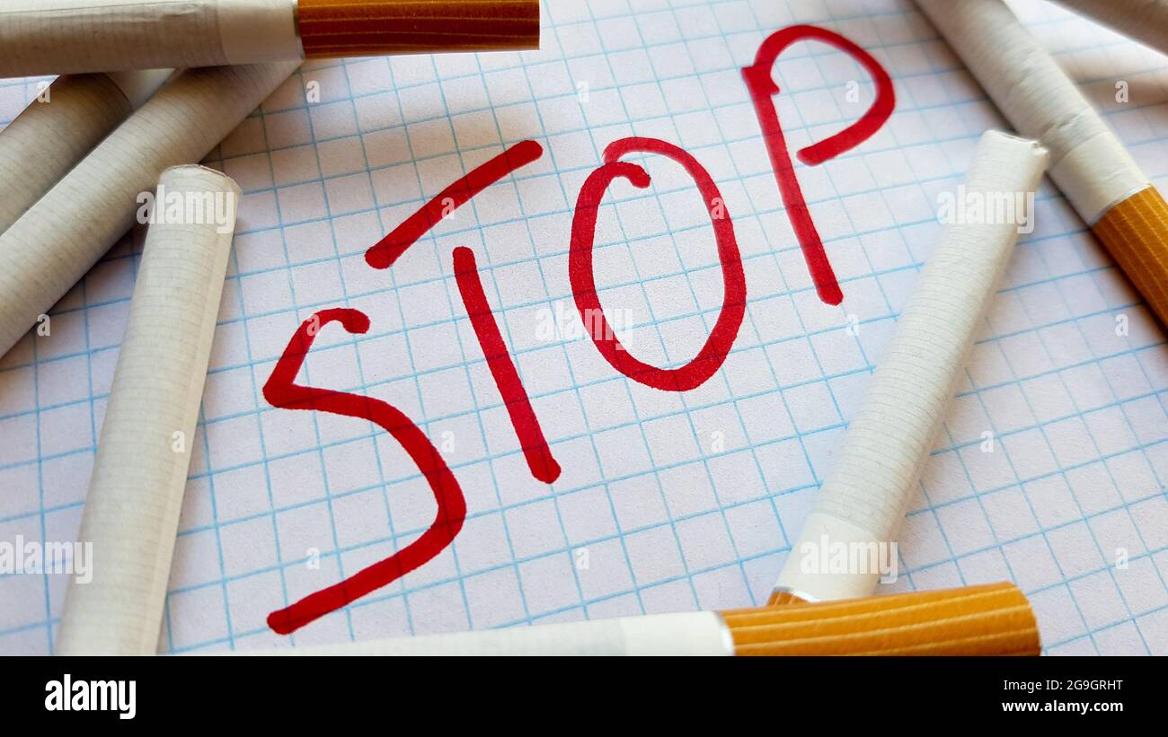 A sticker that says Stop is in a pack of cigarettes. World No Tobacco ...