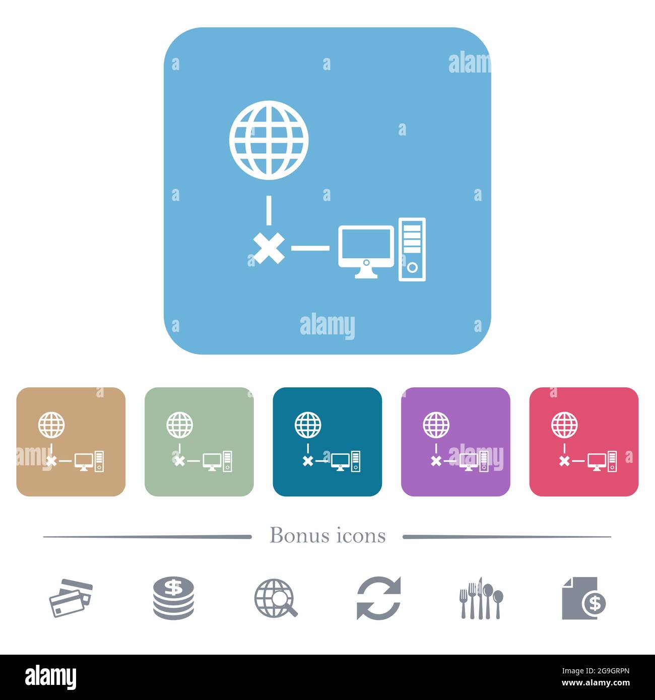 Offline computer white flat icons on color rounded square backgrounds ...