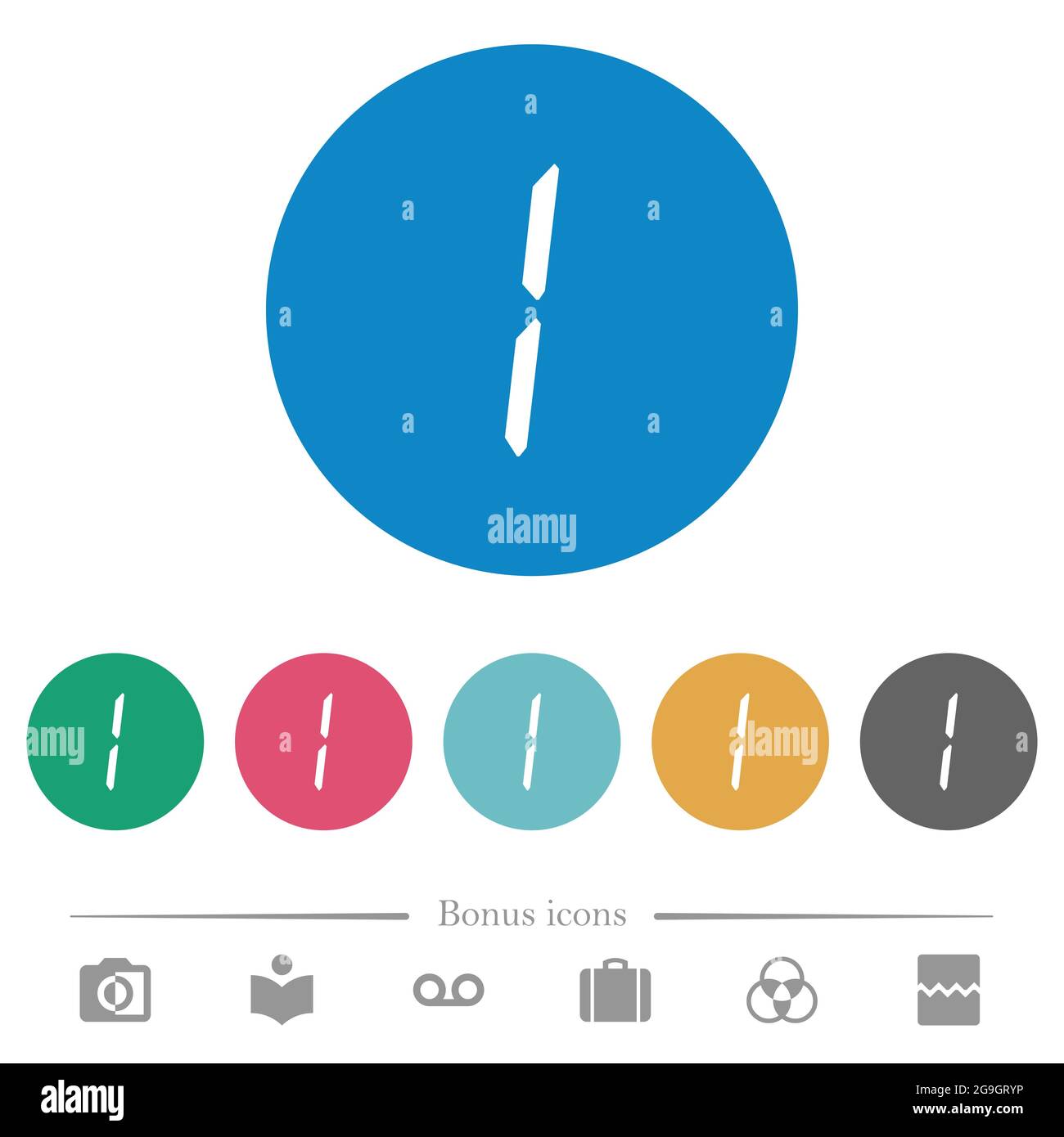 digital number one of seven segment type flat white icons on round ...