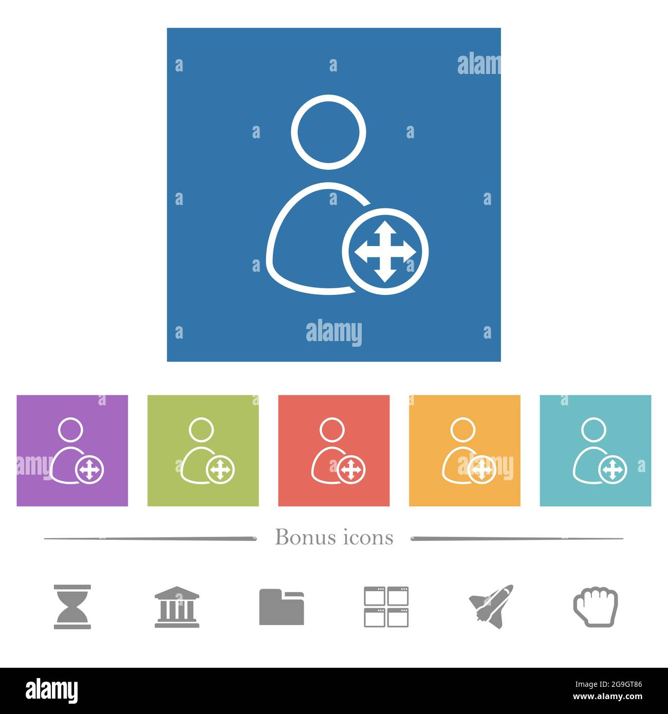 Move user outline flat white icons in square backgrounds. 6 bonus icons ...