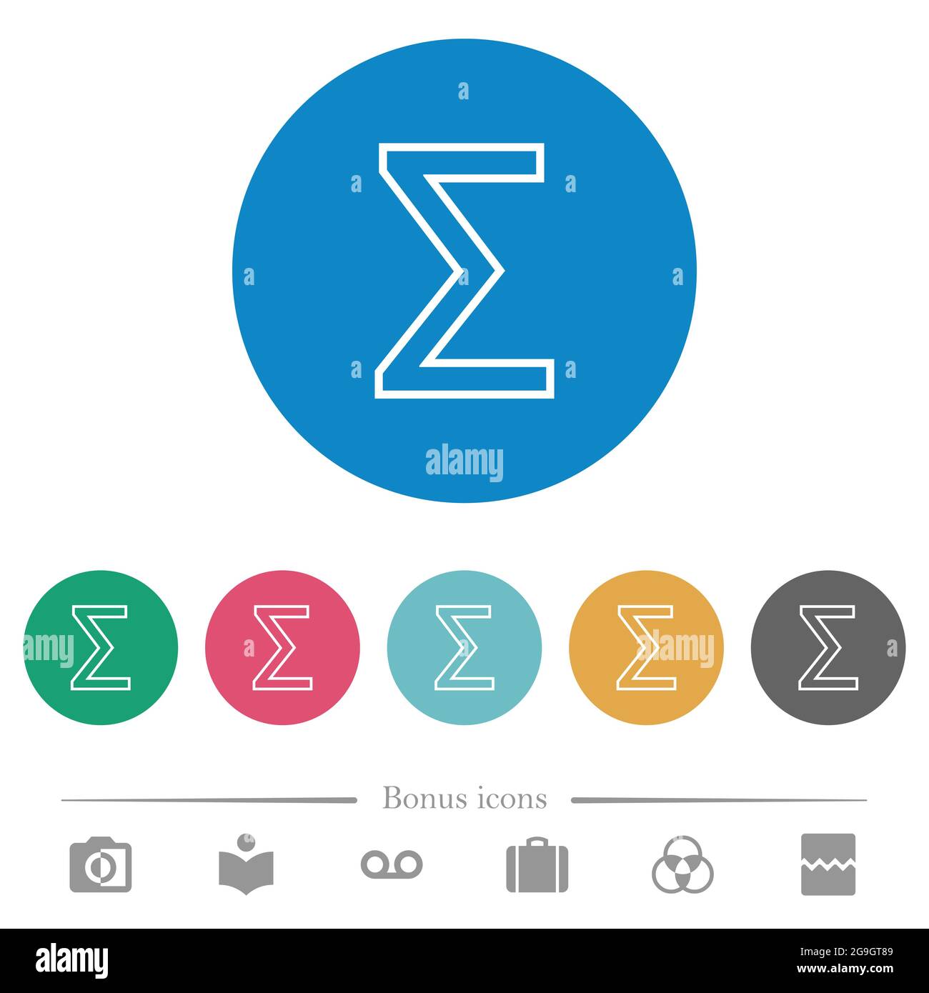 Sum symbol outline flat white icons on round color backgrounds. 6 bonus ...