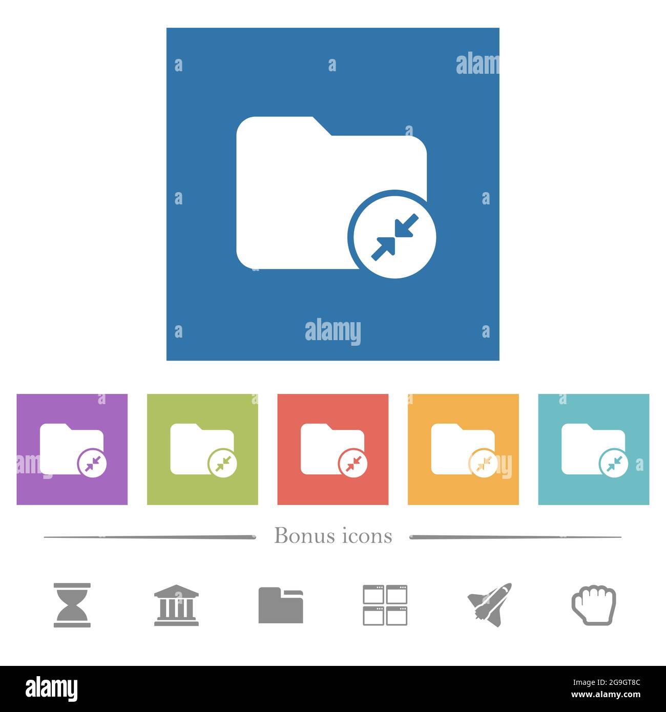 Compress directory flat white icons in square backgrounds. 6 bonus icons included Stock Vector ...