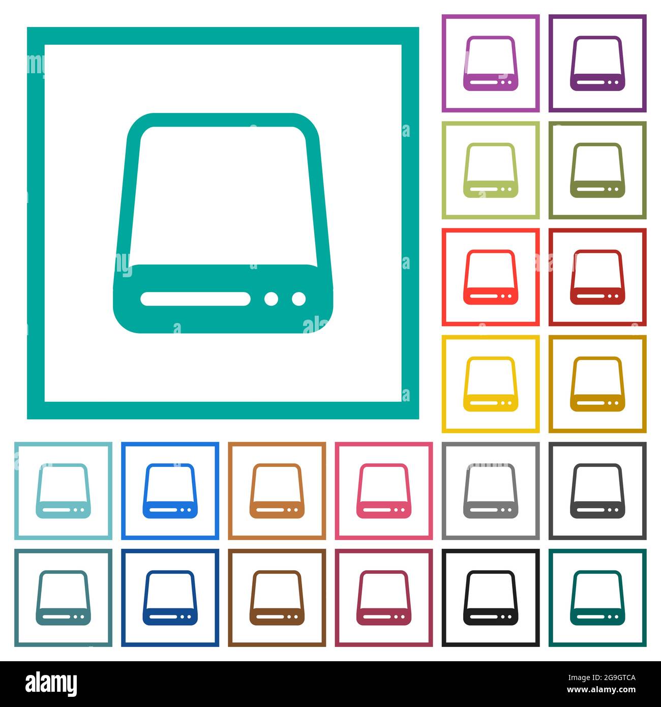 Hard disk drive flat color icons with quadrant frames on white ...