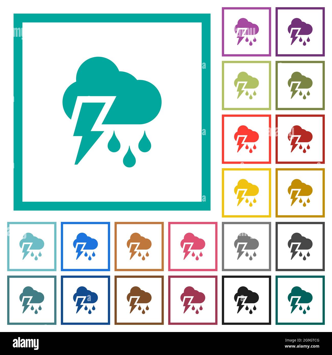 Stormy weather flat color icons with quadrant frames on white ...