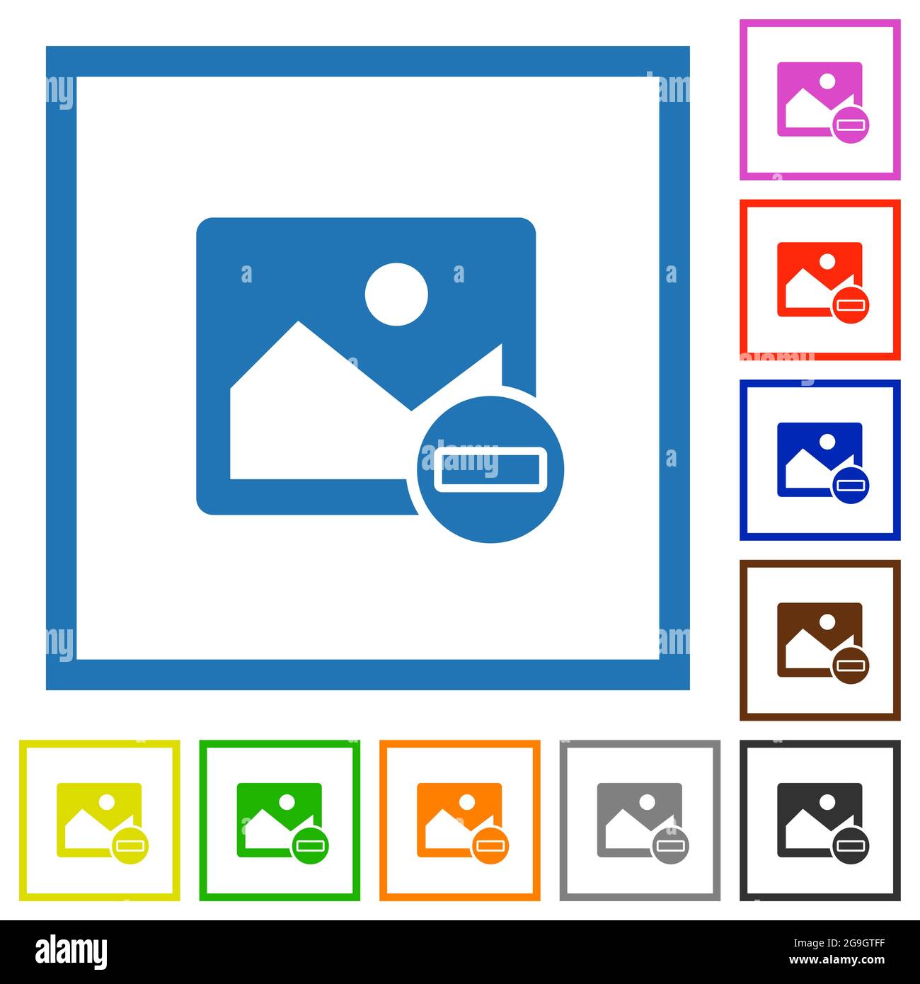 Remove image flat color icons in square frames on white background ...