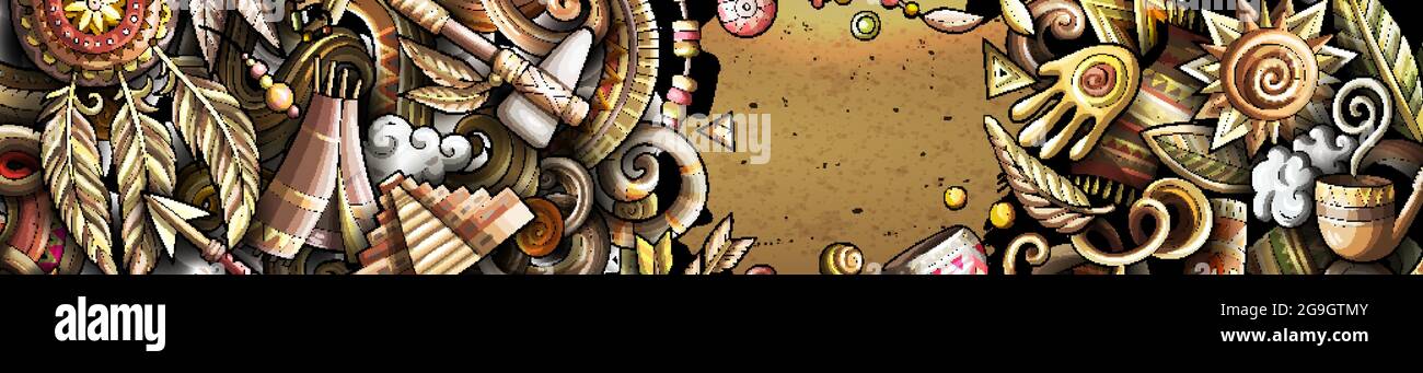 Native American hand drawn doodle banner. Cartoon vector detailed flyer ...
