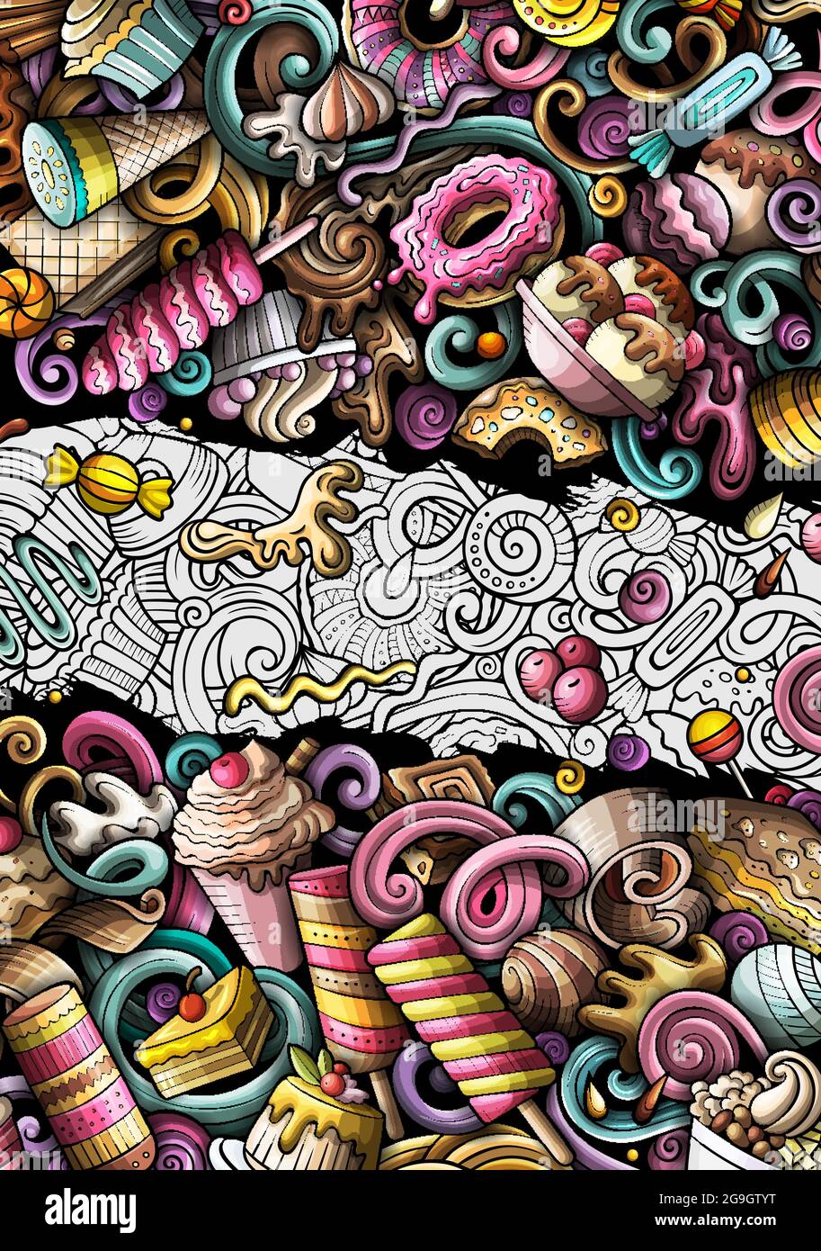 Desserts hand drawn doodle banner. Cartoon vector detailed flyer Stock ...