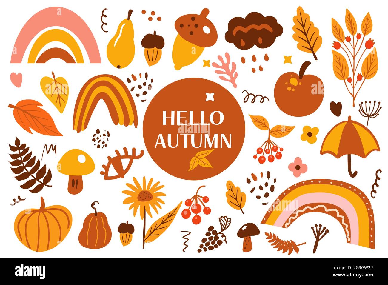 Boho abstract autumn set. Bohemian autumn collection clip art hand ...