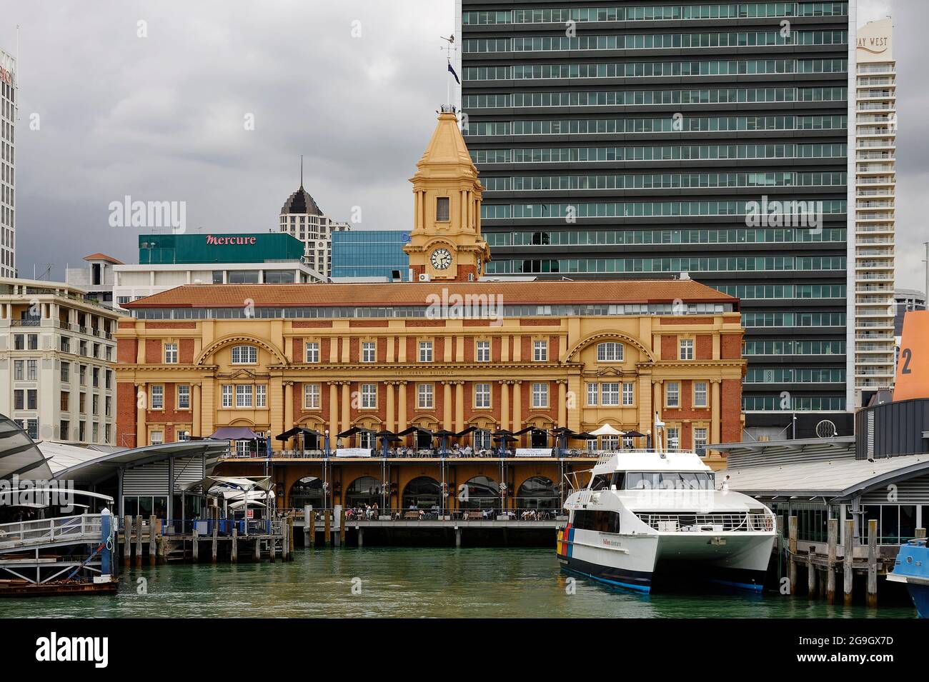 harbour, Ferry Building, Edwardian, 1912, boats, tall buildings, people ...
