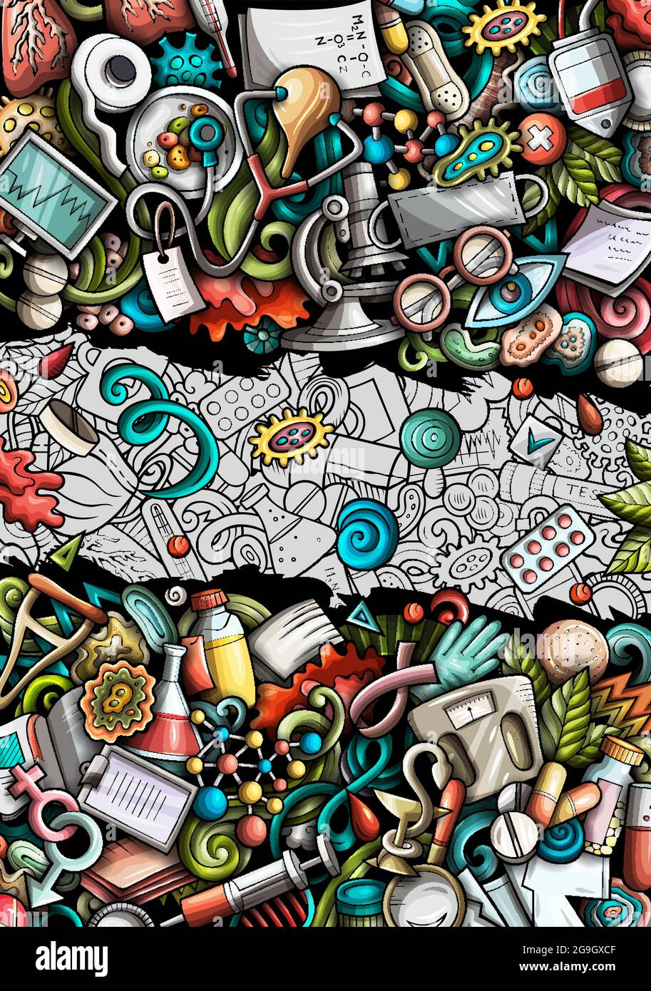 Medicine hand drawn doodle banner. Cartoon vector detailed poster Stock ...