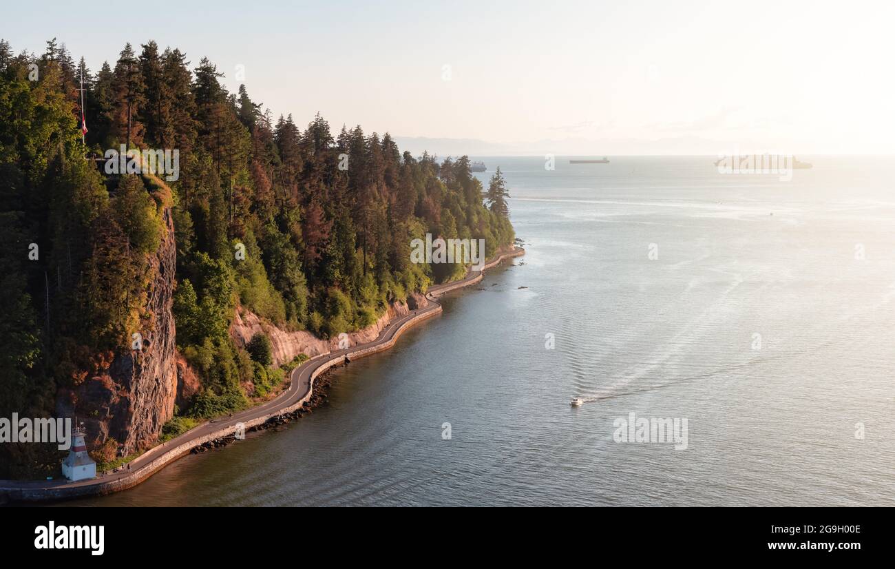 Aerial View from Lions Gate Bridge of Famous Seawall in Stanley Park ...