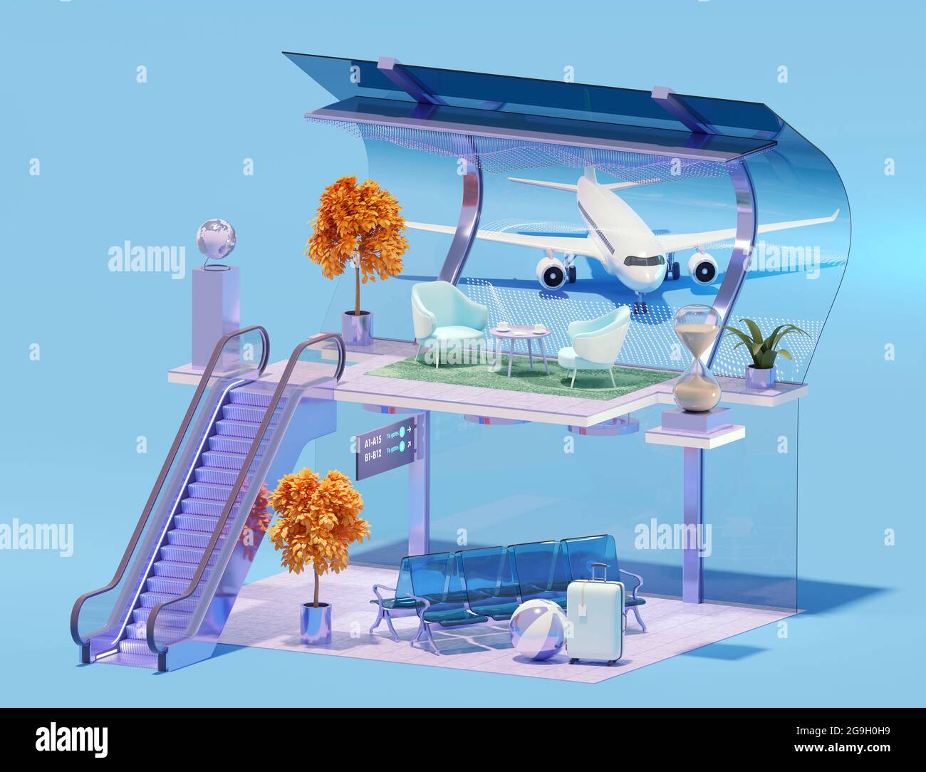 Airport terminal interior cross-section. Modern airport terminal with ...