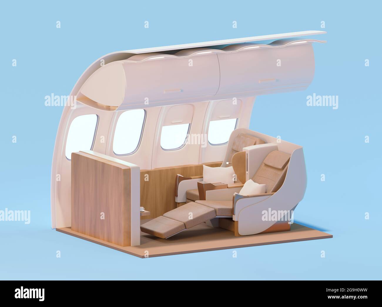 Airplane interior cross-section. Business class cabin. Passenger ...