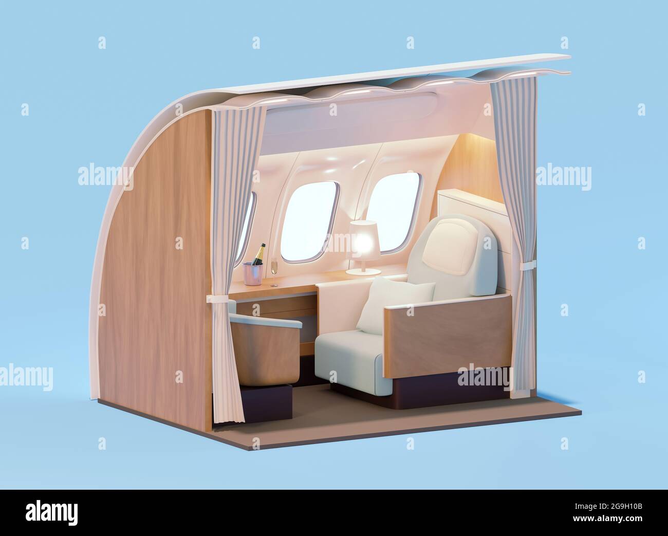 Airplane interior cross-section. First class cabin. Passenger aircraft ...