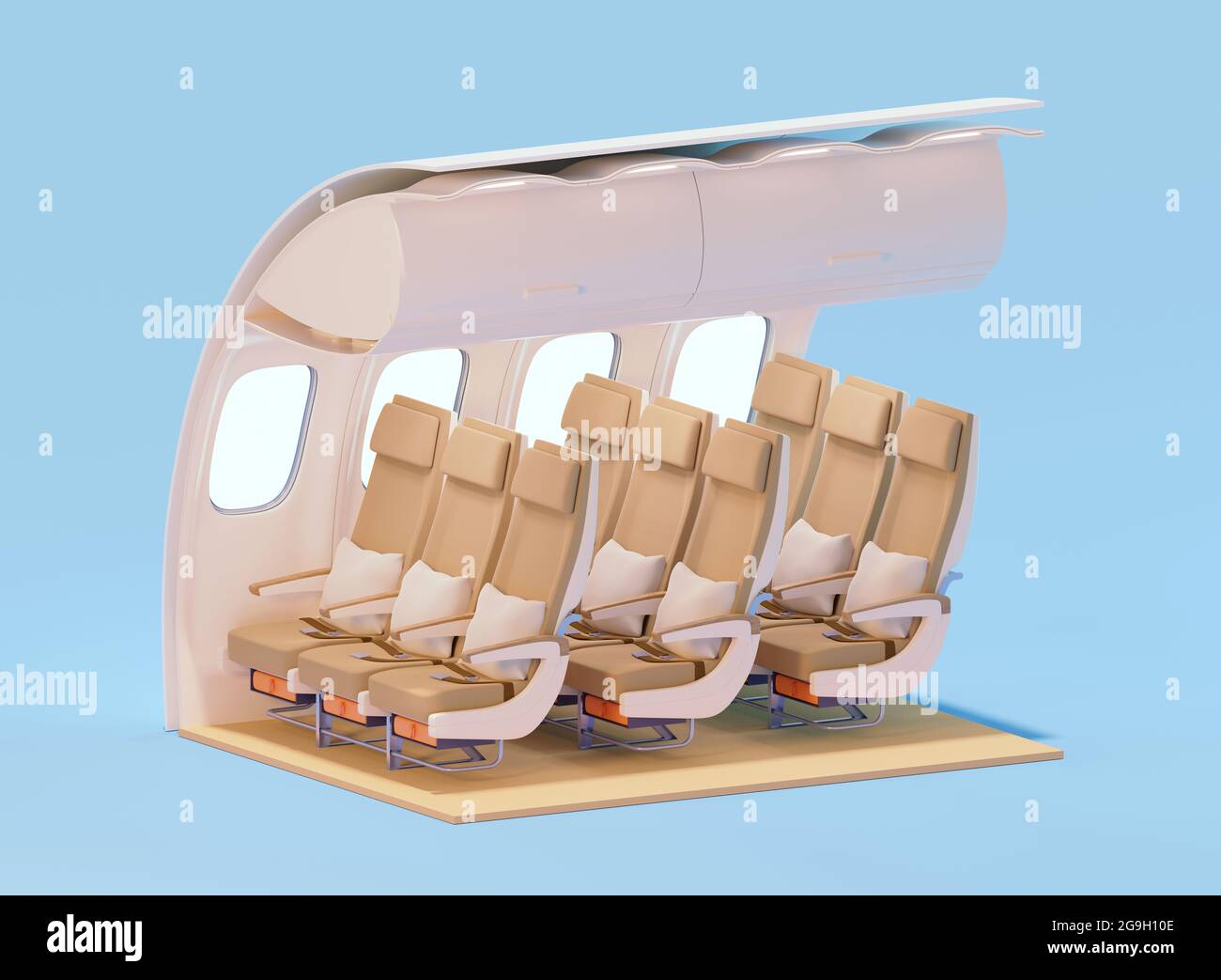 Airplane interior cross-section. Economy class cabin. Passenger ...