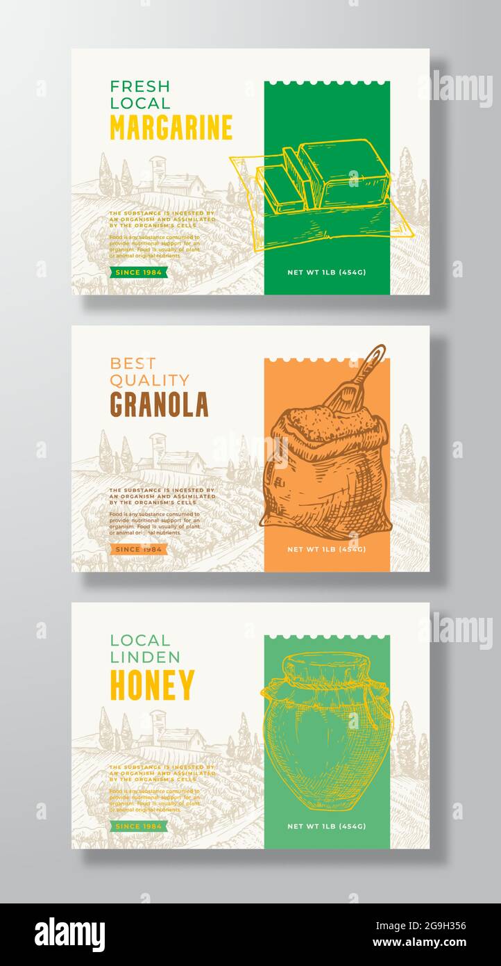 Fresh Local Food Label Templates Set. Abstract Vector Packaging Design ...