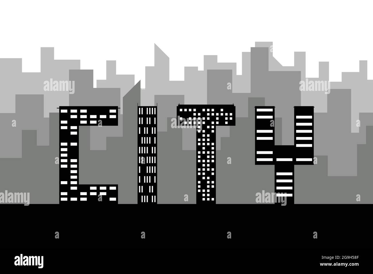 Black random building skyline as a word 'CITY'. Vector on white ...