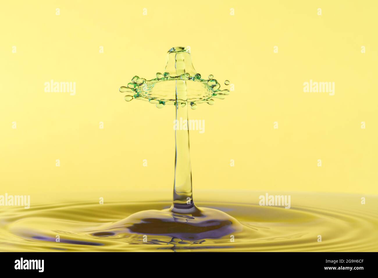 Close-up photograph of two water droplets colliding making an unusual ...