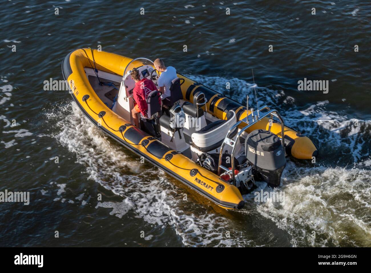 large RIB rigid inflatable boat on the sea or water underway afloat ...