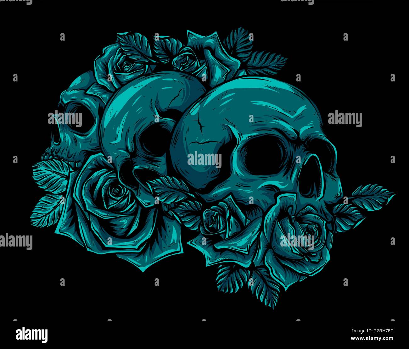 human skulls, bouquet of flowers. vector illustration Stock Vector ...