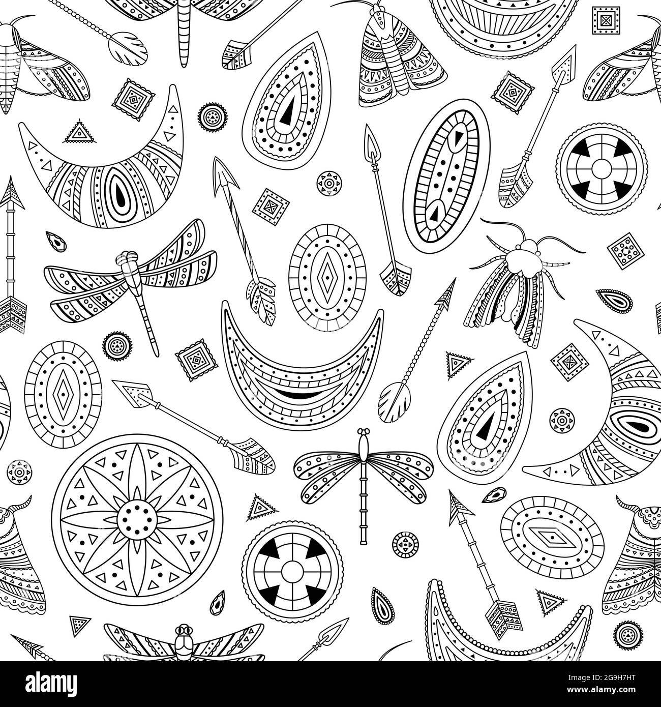 Vector seamless pattern with boho illustrations. Bohemian background ...