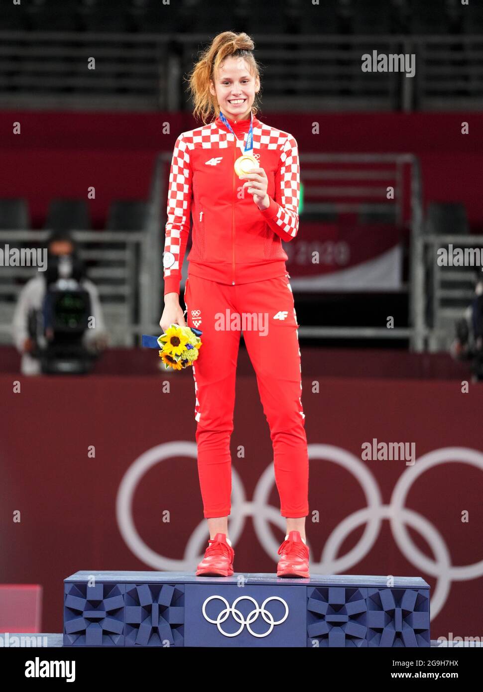 Tokyo, Japan. 26th July, 2021. Matea Jelic of Croatia shows her gold ...