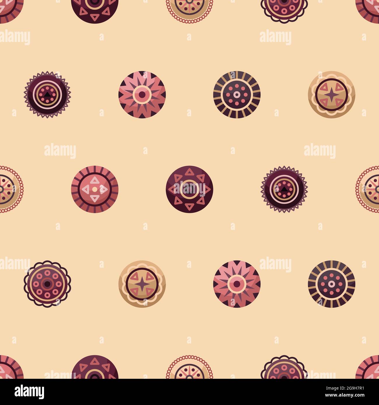 Vector seamless pattern with boho geometrical round elements. Flat ...