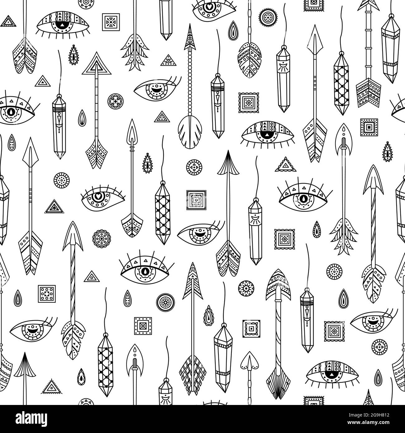 Vector seamless pattern with boho illustrations. Bohemian background ...