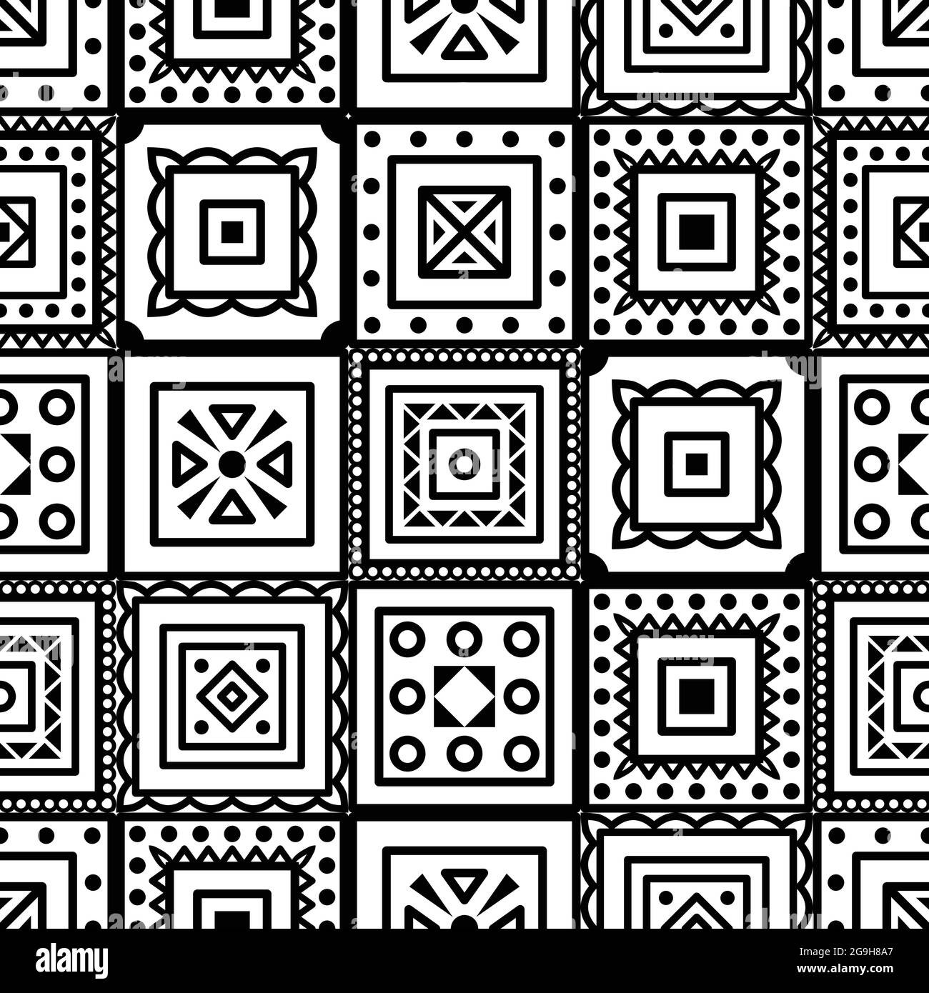 Vector seamless pattern with boho geometrical square elements. Outlines ...