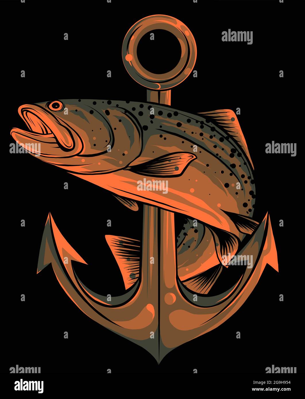 fish around the anchor vector illustration art Stock Vector Image & Art ...