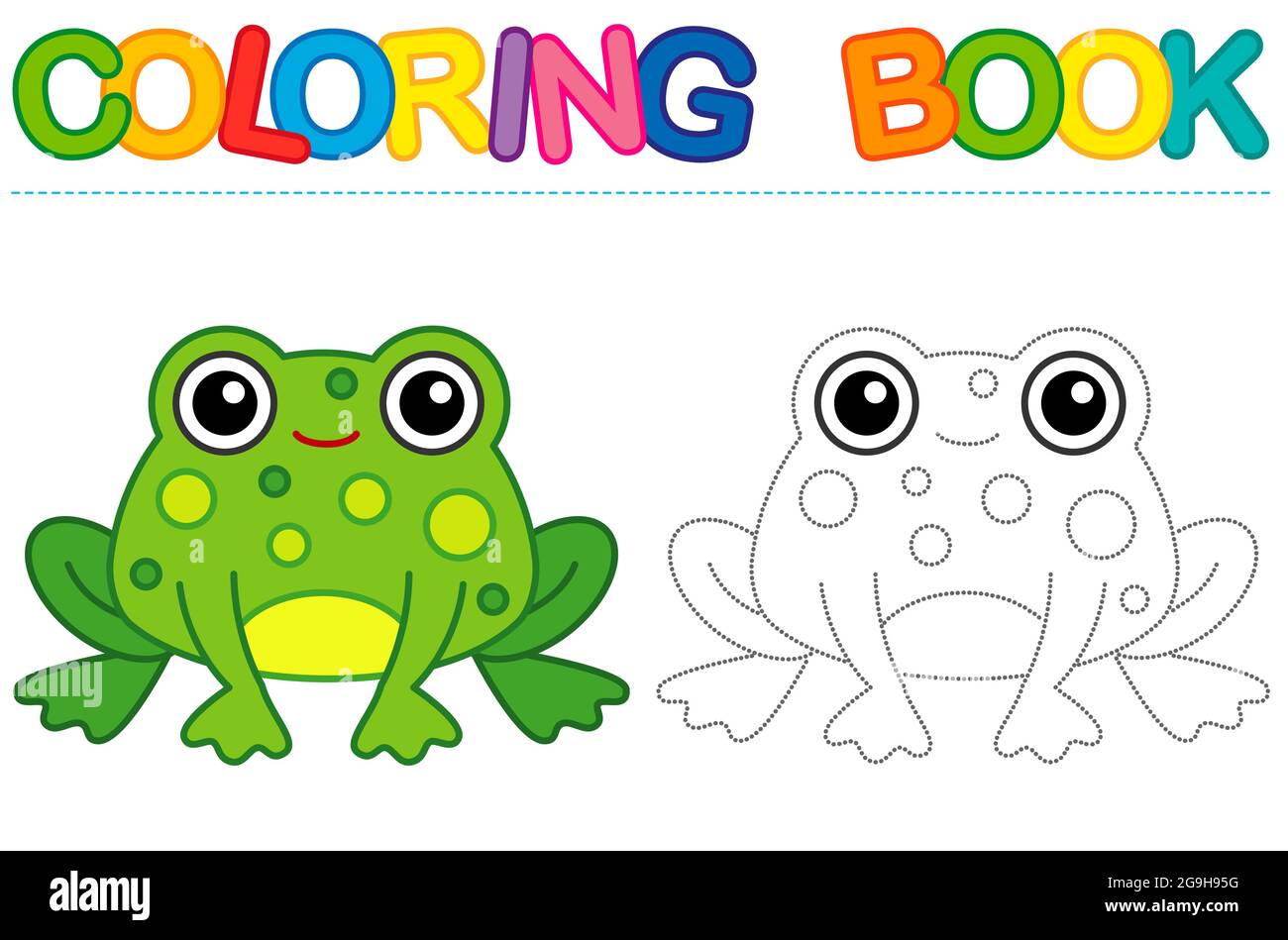 Coloring page funny smiling green cartoon frog. Educational tracing ...