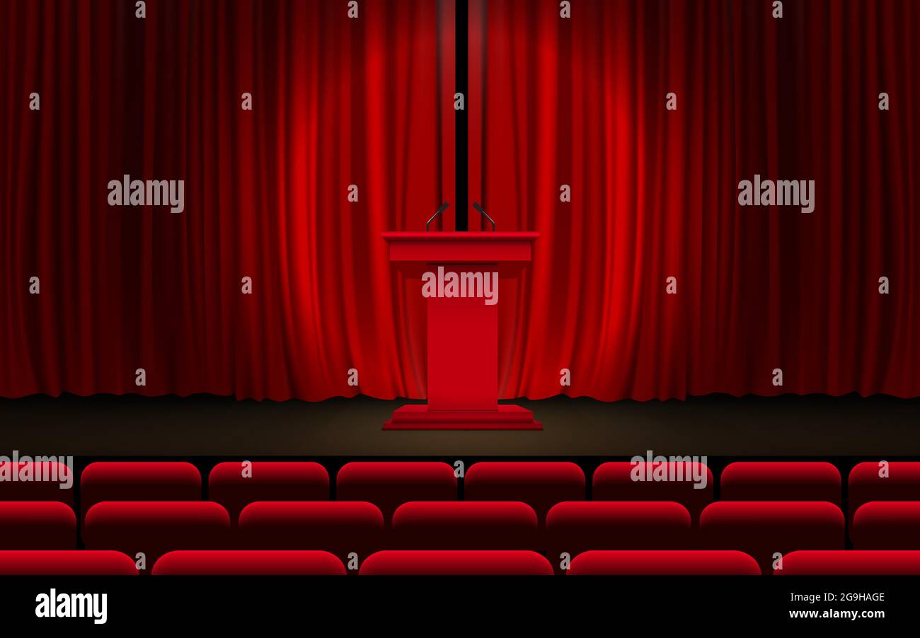 red announcement podium and red curtain on the stage Stock Vector Image ...