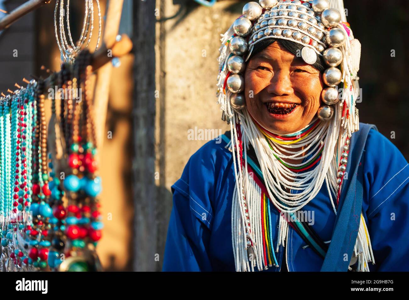 Chiang Rai, Thailand - December 3, 2014: An elder Akha woman in ...