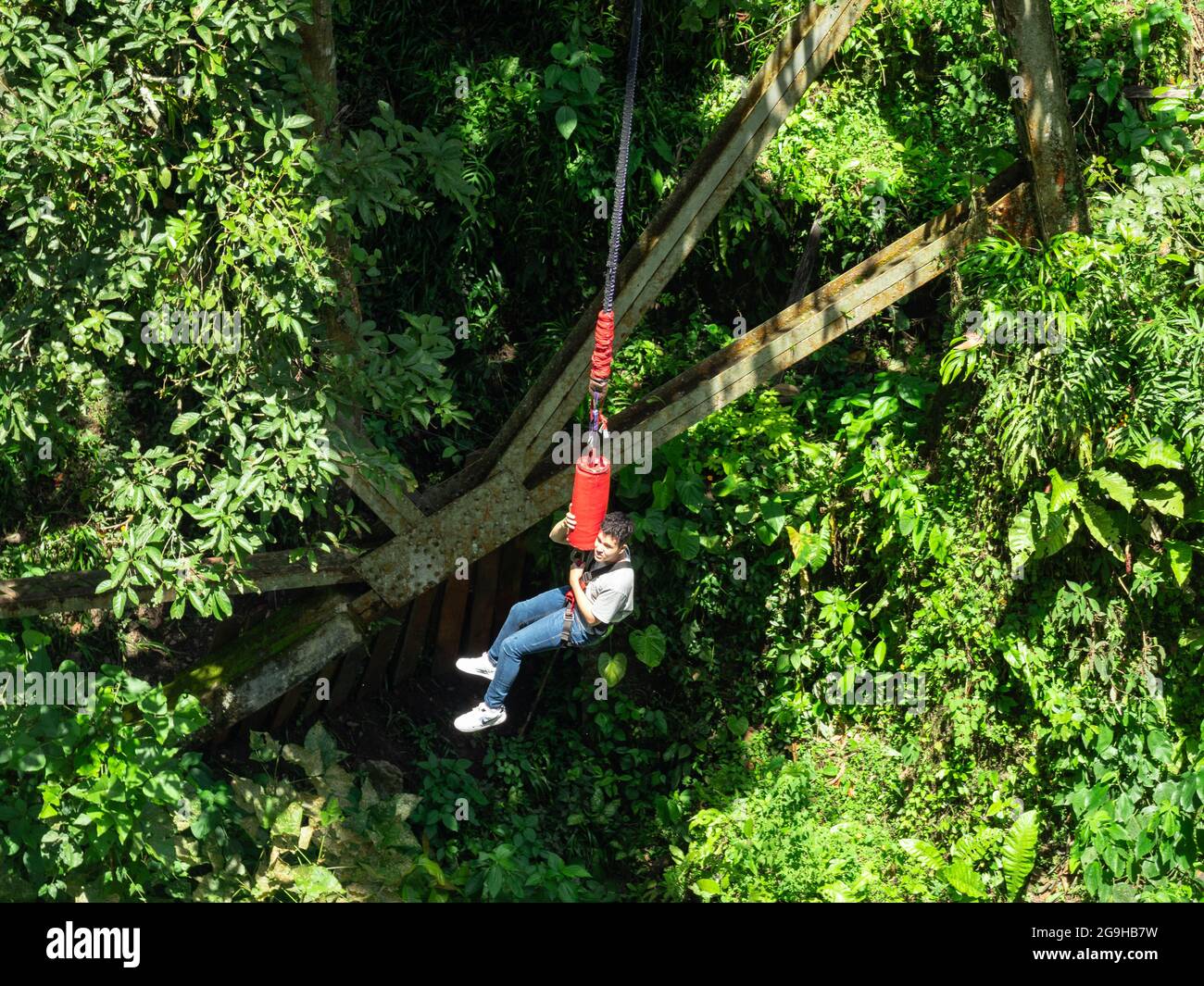 Amaga, Antioquia, Colombia - July 18 2021: Hispanic Man Bungee Jumps ...