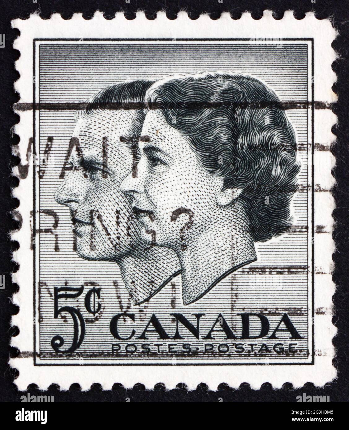 CANADA - CIRCA 1957: a stamp printed in the Canada shows Queen ...
