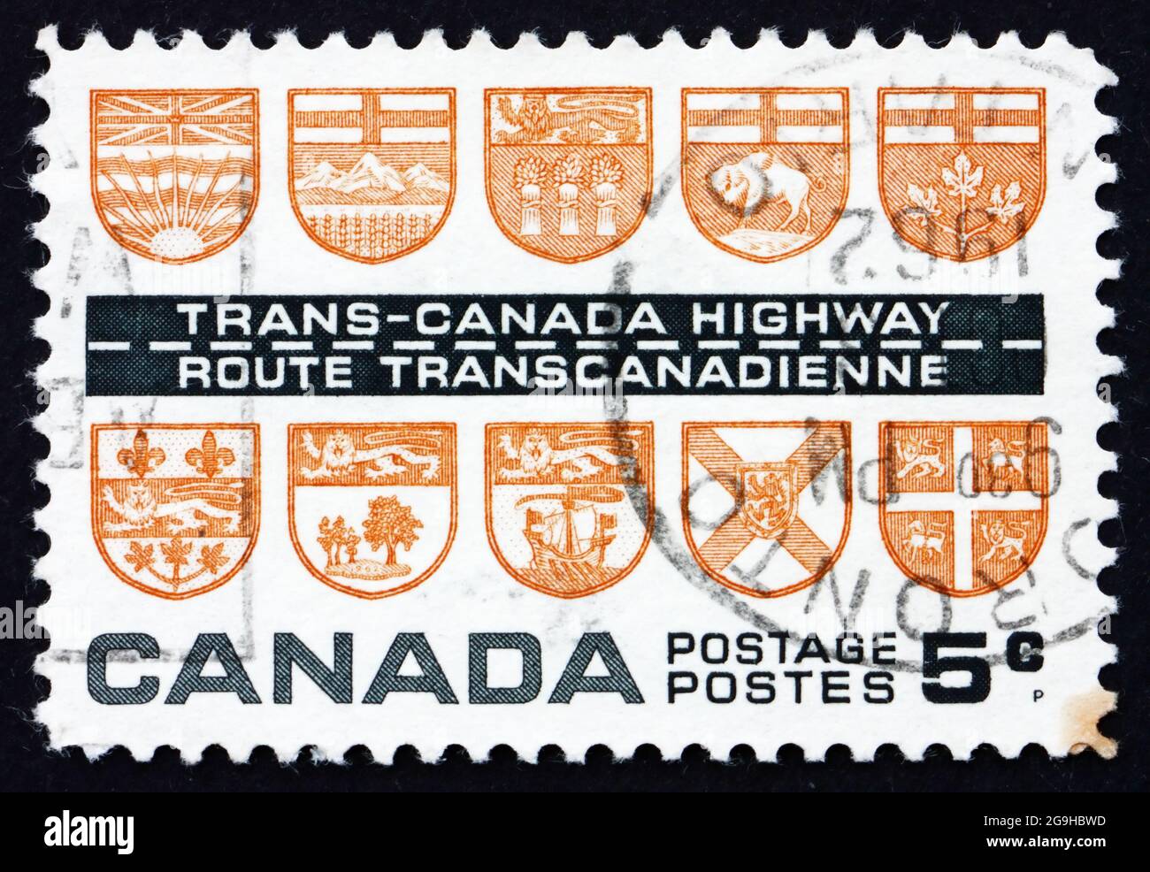 CANADA - CIRCA 1962: a stamp printed in the Canada shows Arms of the ...