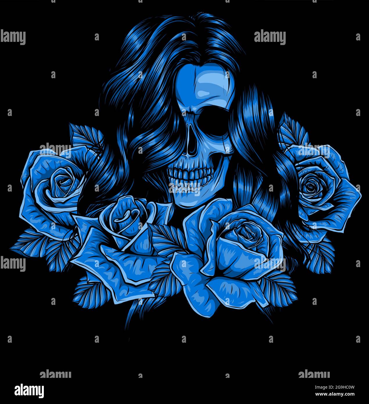 woman skull with roses vector illustration art Stock Vector Image & Art ...