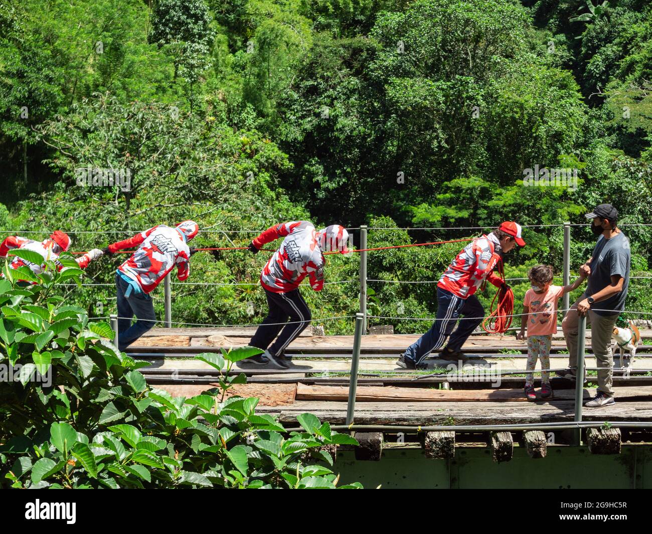 Amaga, Antioquia, Colombia - July 18 2021: Young Colombians Pull the ...