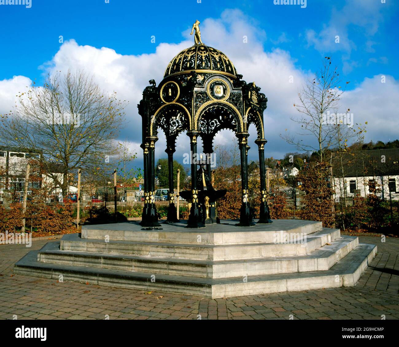 Elaborate wrought iron water fountain dedicated to Robert and Lucy ...
