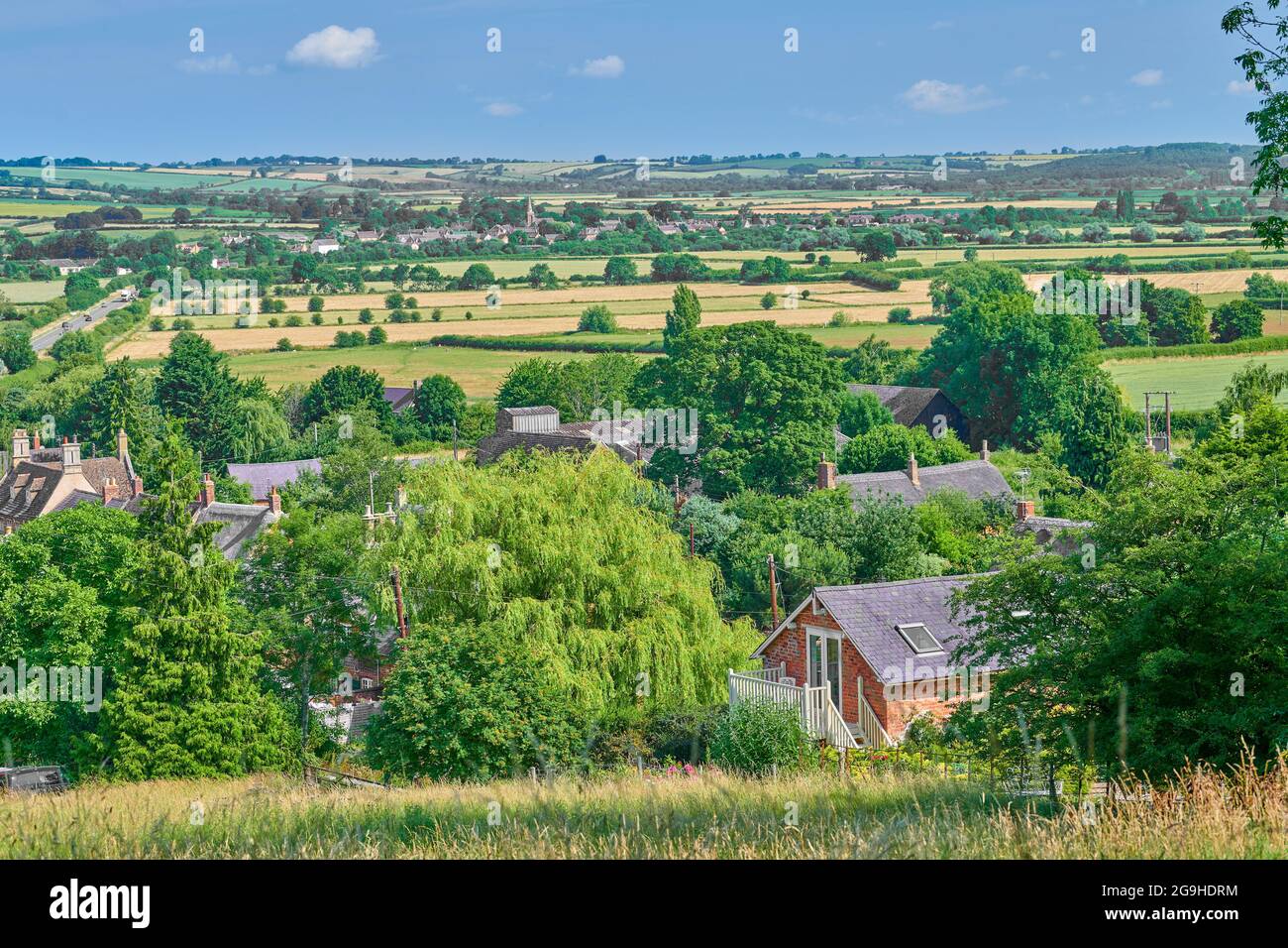 The village of Rockingham on the Welland river valley, England, during ...