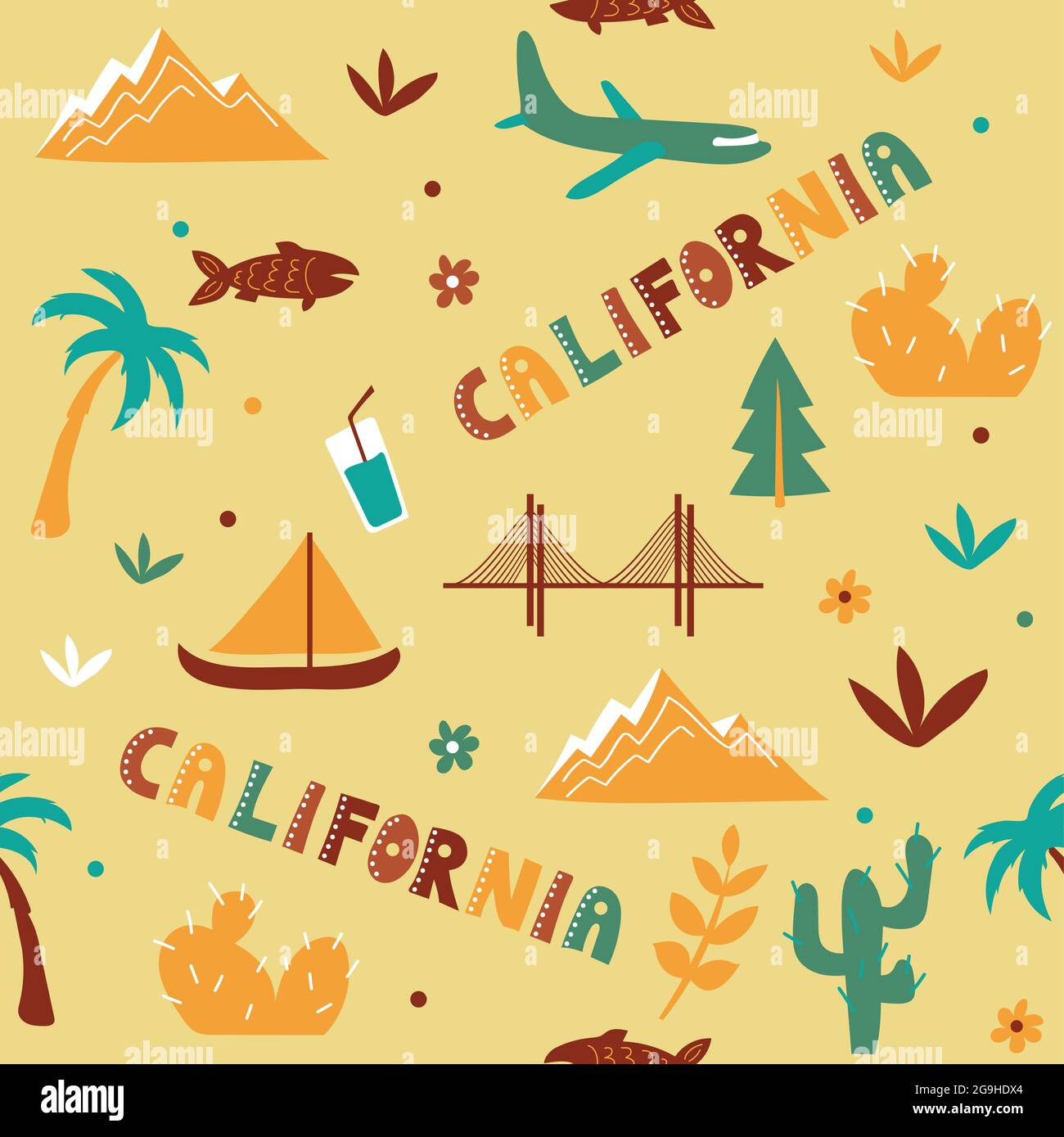 USA collection. Vector illustration of California theme. State Symbols ...