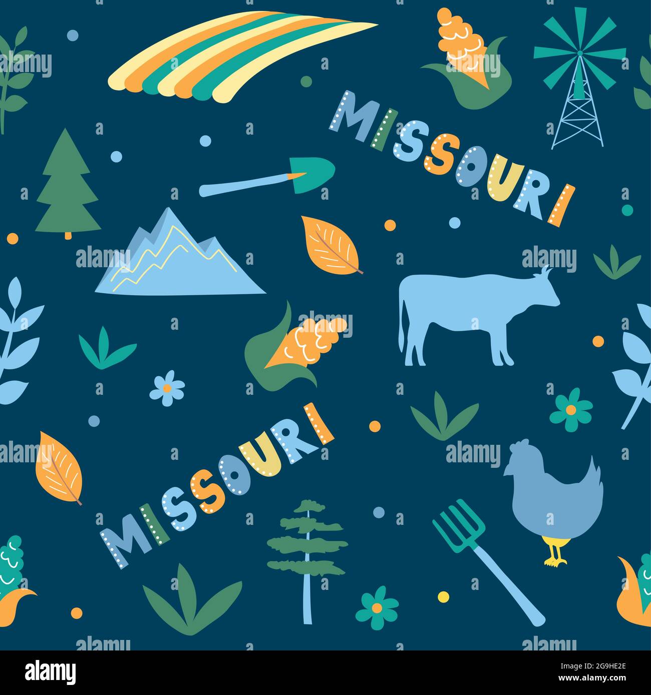 USA collection. Vector illustration of Missouri. State Symbols ...